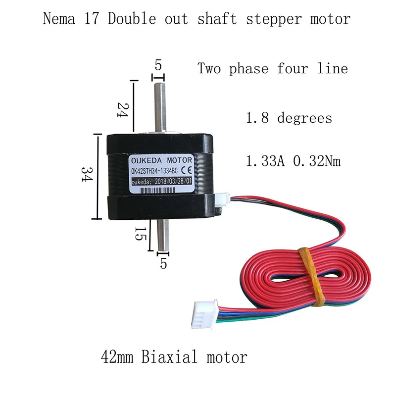 42BYGH34 double shaft motor 42 stepper motor double output shaft 0.32Nm ...