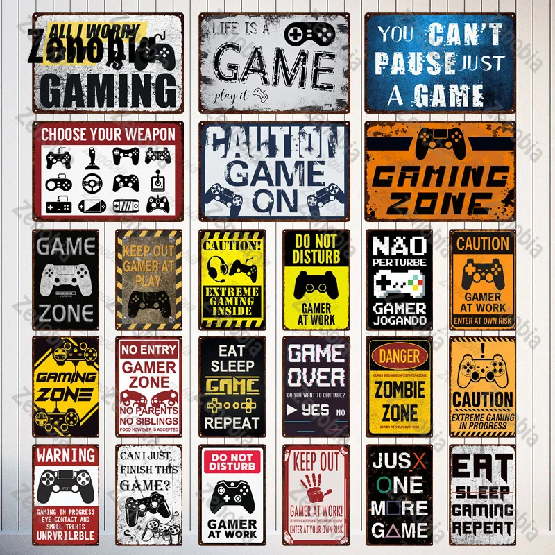 Game Zone Metal Sign Vintage Tin Signs Game Room Decoration Wall ...