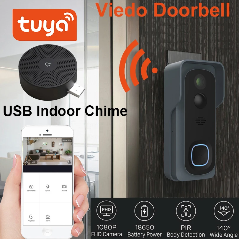Tuya-Wireless-WiFi-1080P-Video-Doorbell-with-Battery-USB-Chime ...