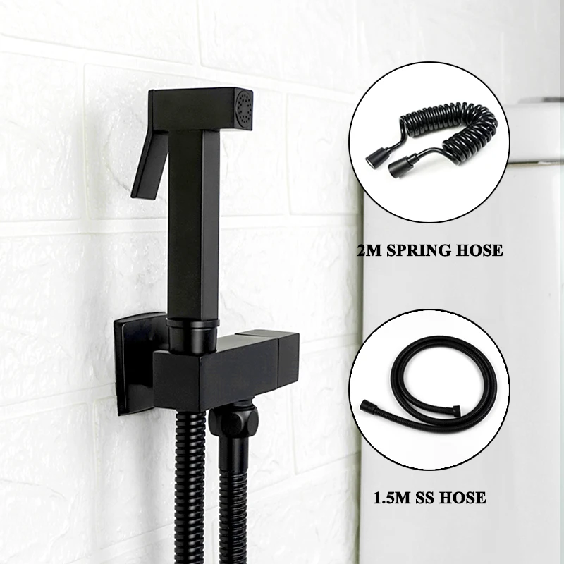 Black Handheld Bidet Toilet Sprayer Solid Brass Single Cold Water ...
