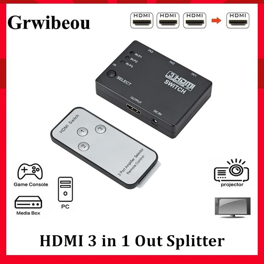 1 3 Hdmi Splitter Remote Control | Hdmi Hub 3 Ports 1080p Video Switch ...