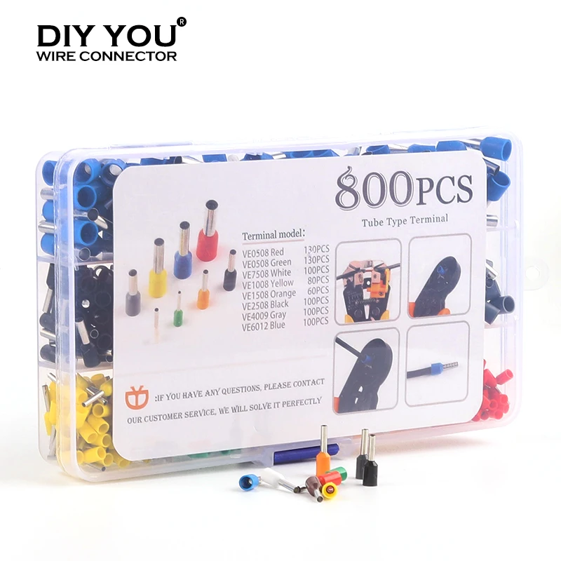 800-PCS-Boxed-VE-Tubular-Crimp-Terminal-Electrical-Wire-Insulated ...