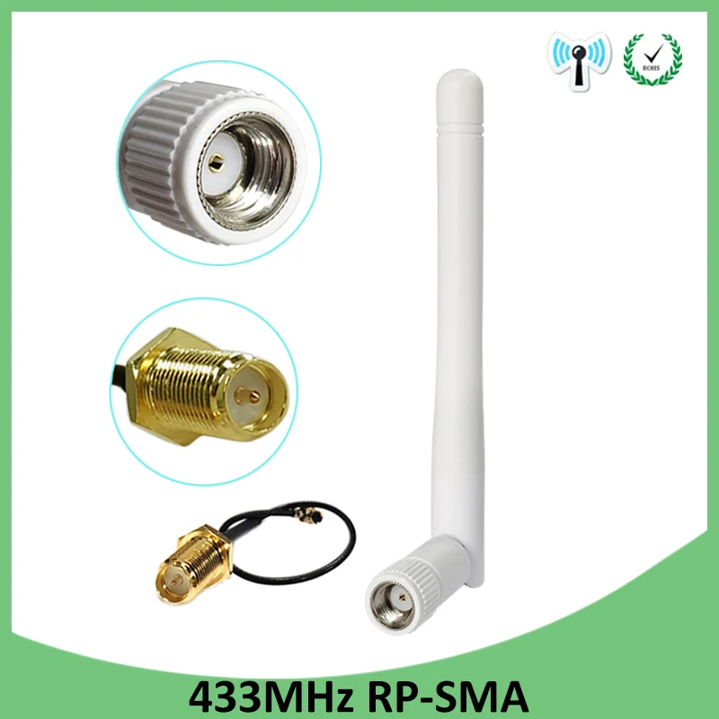 433Mhz Antenna 3dbi lora 10cm 433 mhz RP SMA Connector Rubber 433m Lorawan antenna+ IPX to SMA ...