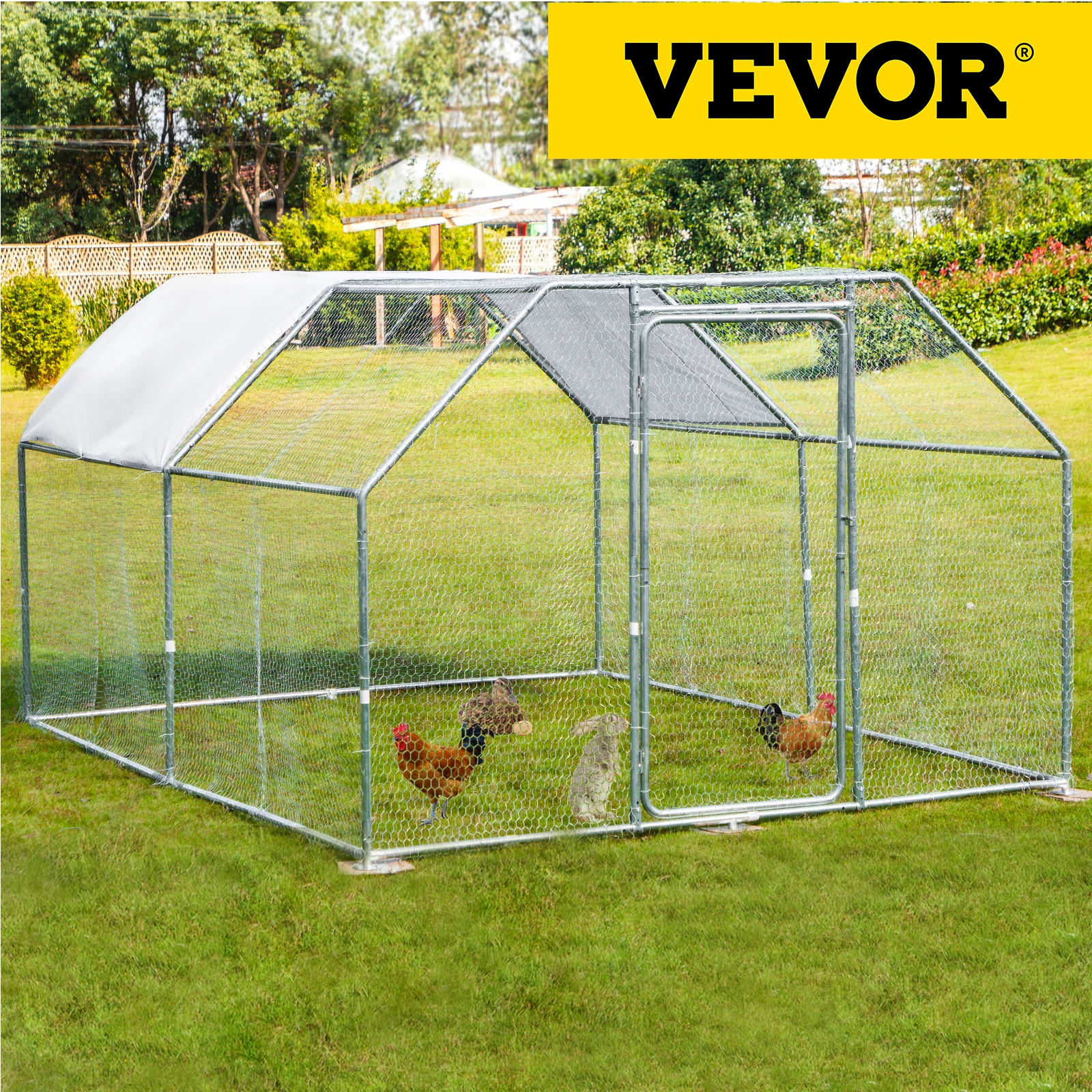 Vevor Metal Chicken Coop Walk-in Cage Large Hen House Shade Pen Cover ...