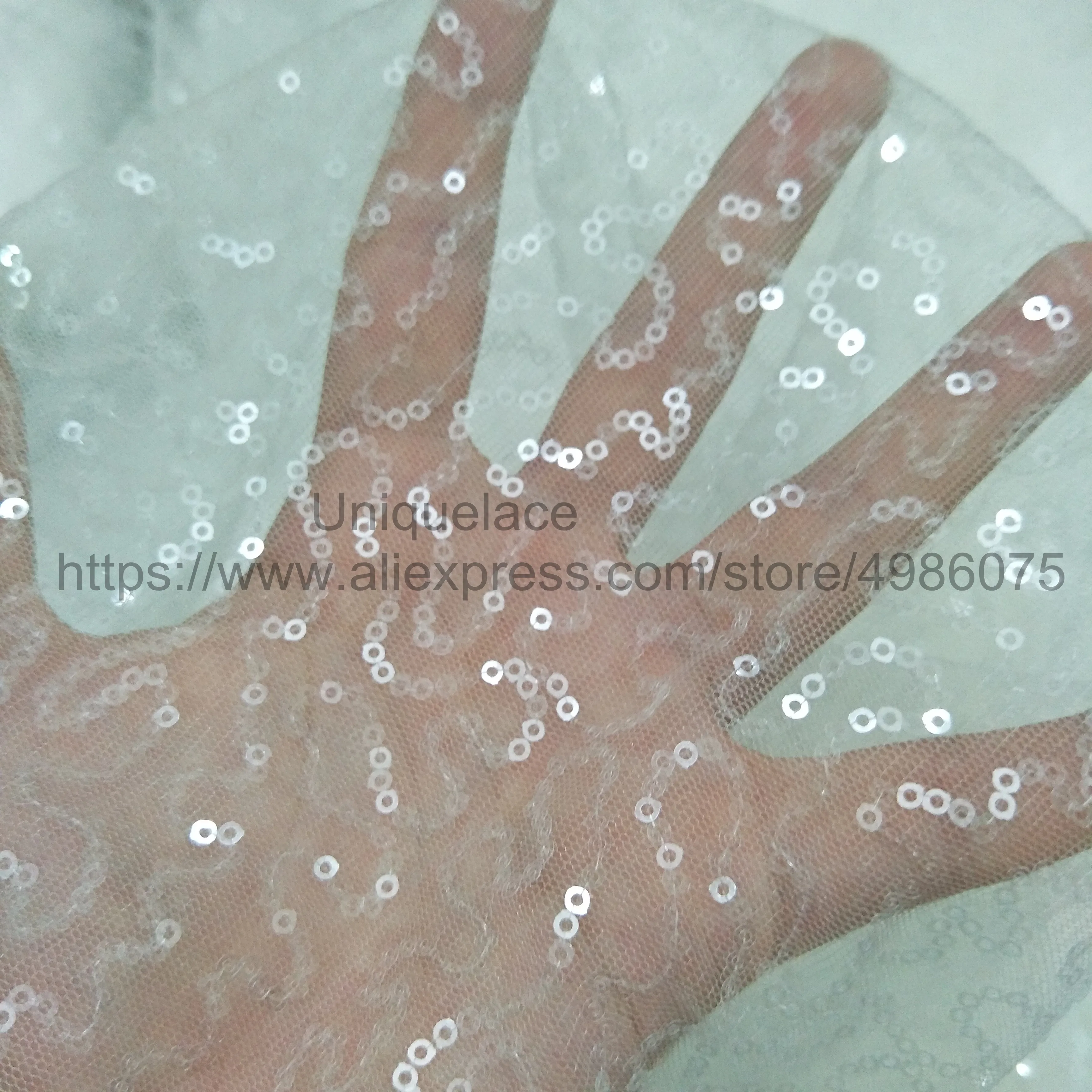 Tela de encaje de lentejuelas transparente brillante, 130cm de ancho ...