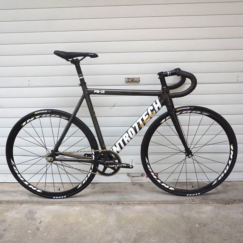 INTRO7 FS01 고정 기어 자전거 알루미늄 프레임, 단일 속도 고정 자전거 트랙, INTRO7 플랫 스포크 휠 V 브레이크 ...