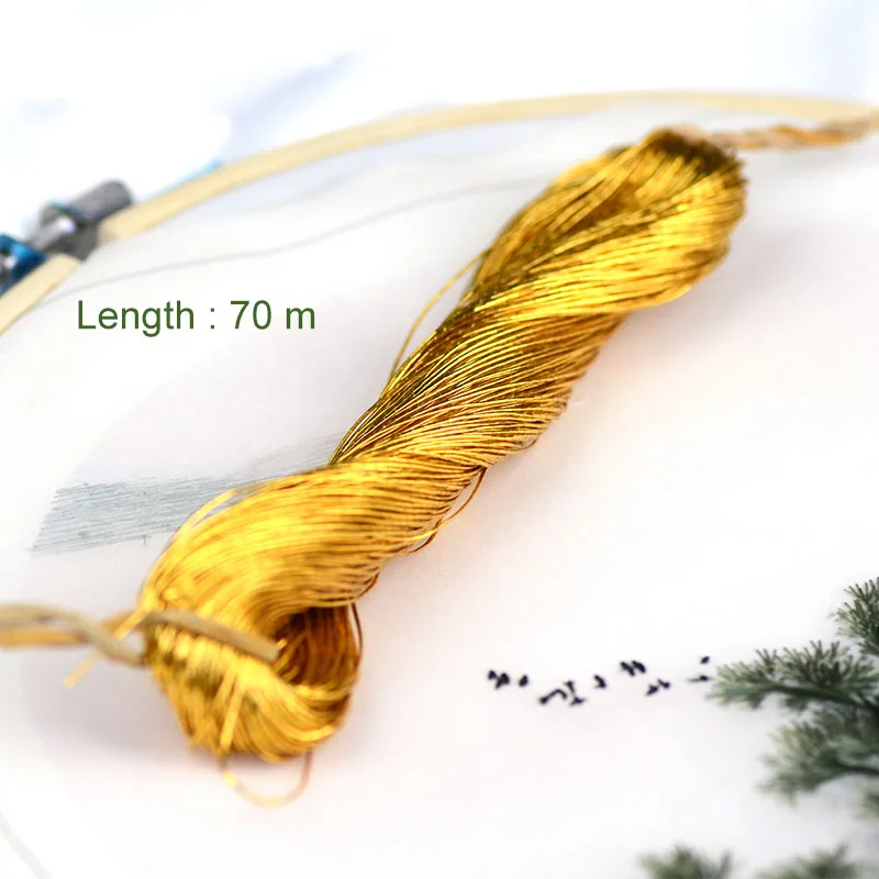 1pcs 70 meters Wire Gold Embroidery Thread Bright Round Silk Handmade ...