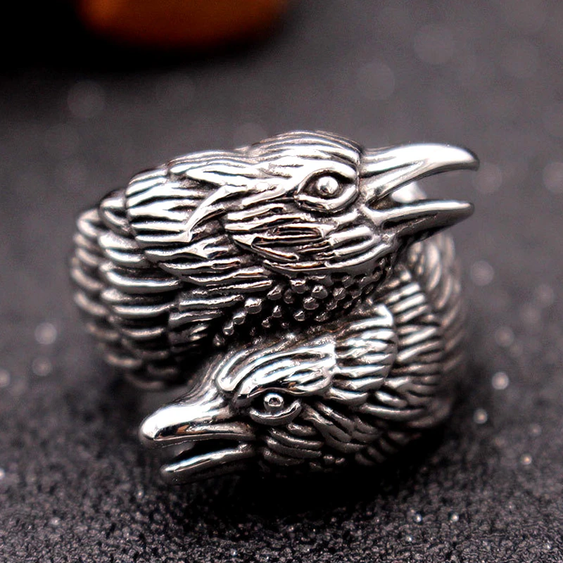 Retro Stainless Steel Two Entwined Ravens Rings For Men Fashion Norse ...