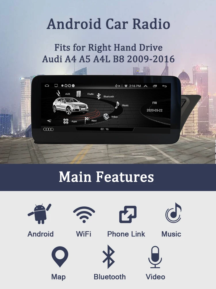 AUTOTOP Right Hand Drive Car Multimedia Android 10.0 ForAudi A4 A4L B8 A5 2009-2017 RHD Radio ...