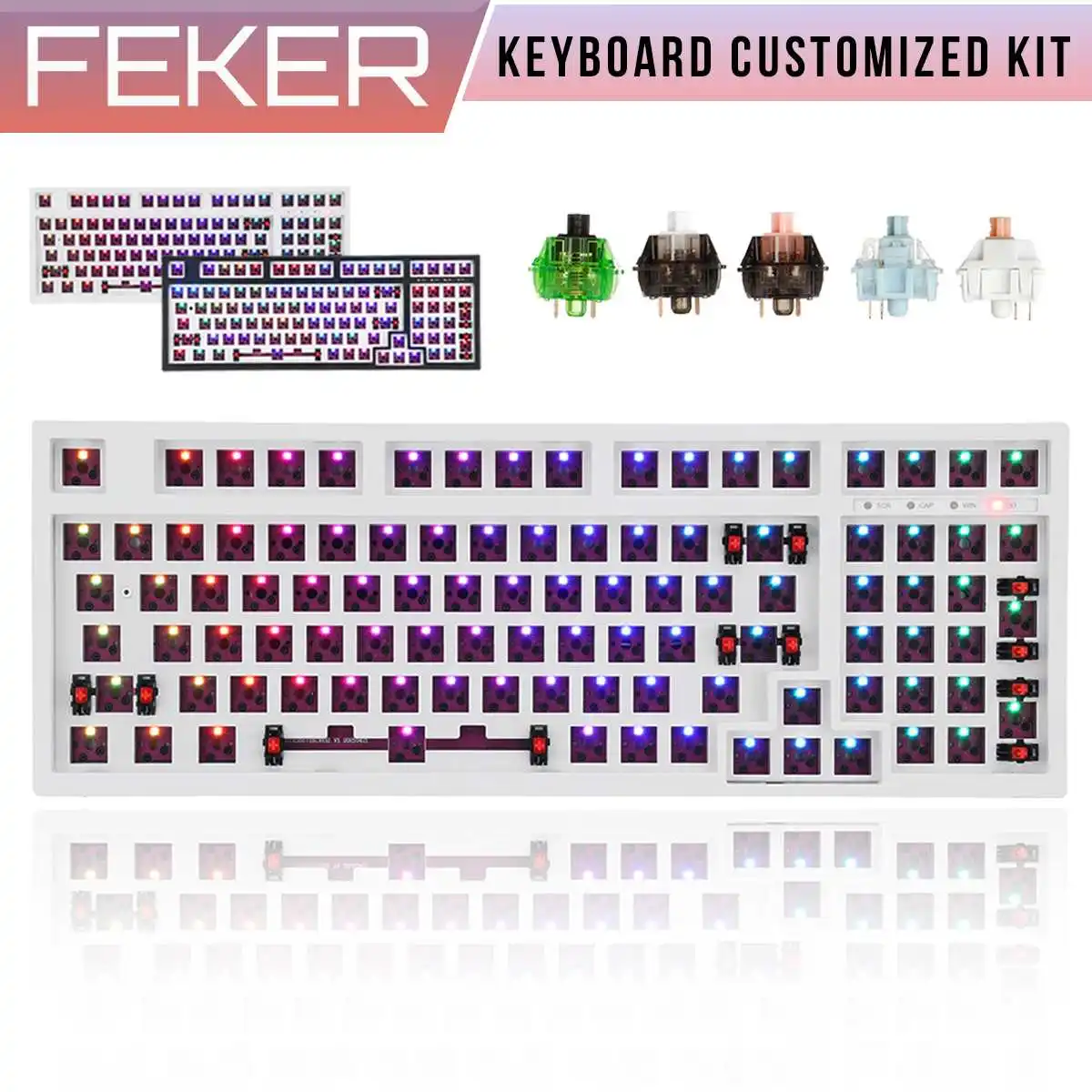 FEKER-98-Keys-Hotswap-DIY-Keyboard-Kit-2-4G-bluetooth-Wired-Triple-Mode ...