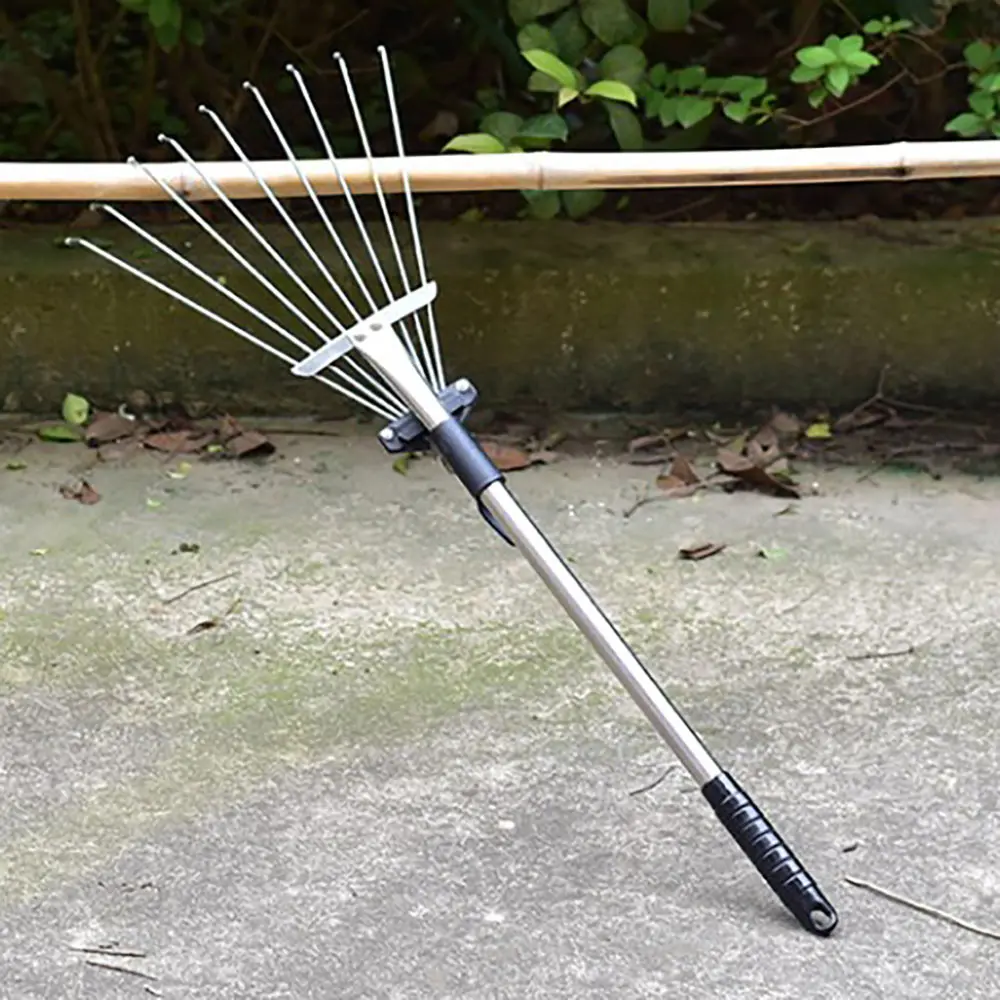 Stainless Steel Telescopic Rake Adjustable Folding Leaves Rake Garden ...