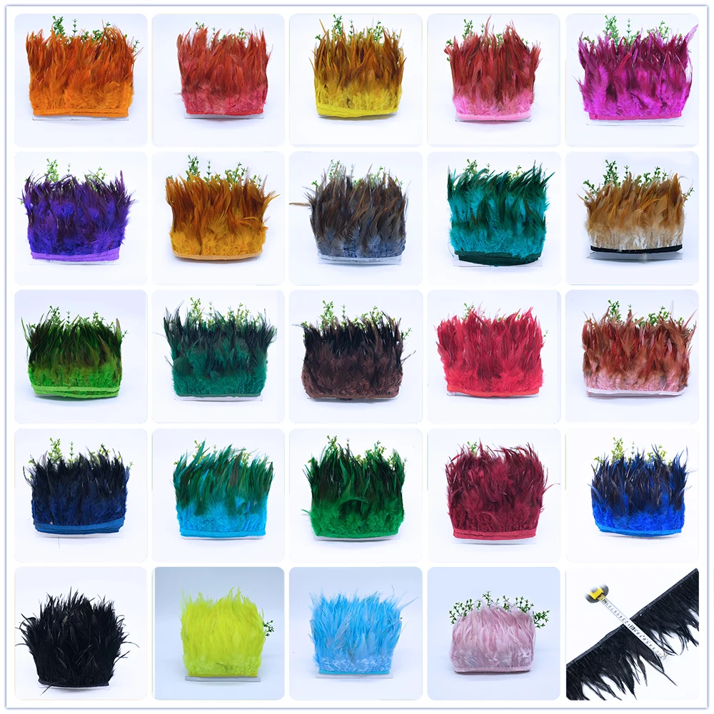 49 Colors Wholesale 10m Rooster Feather Trims Hackle Feather Fringe 10 ...