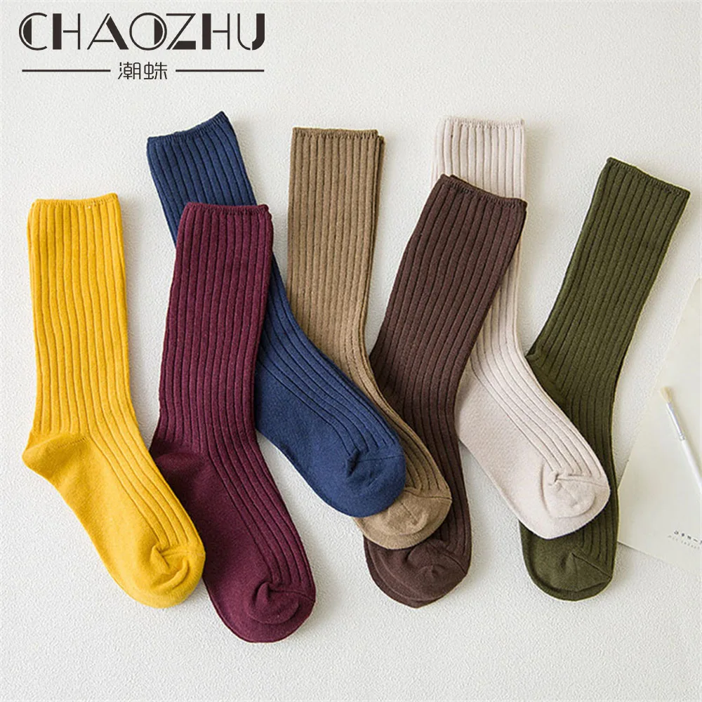 1-Pair-Women-Cotton-Loose-Socks-Autumn-Winter-Knitting-Solid-Color-Long ...