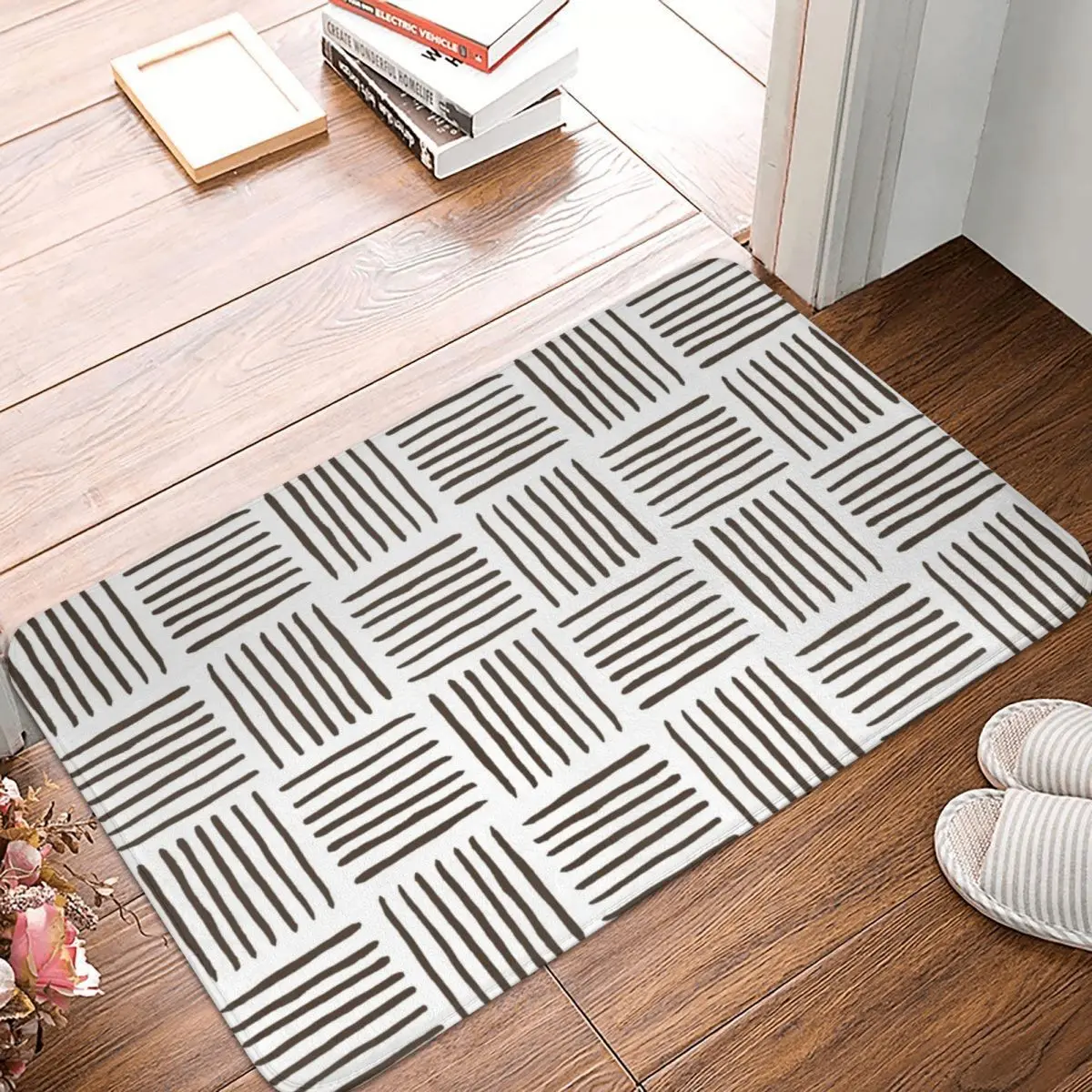 Brown-Sideways-Stripes-Doormat-Carpet-Mat-Rug-Polyester-PVC-Anti-slip ...