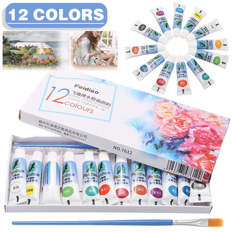 12 Colors Oil Paints Gouache Paint Tubes Set 5ml Painting Drawing ...