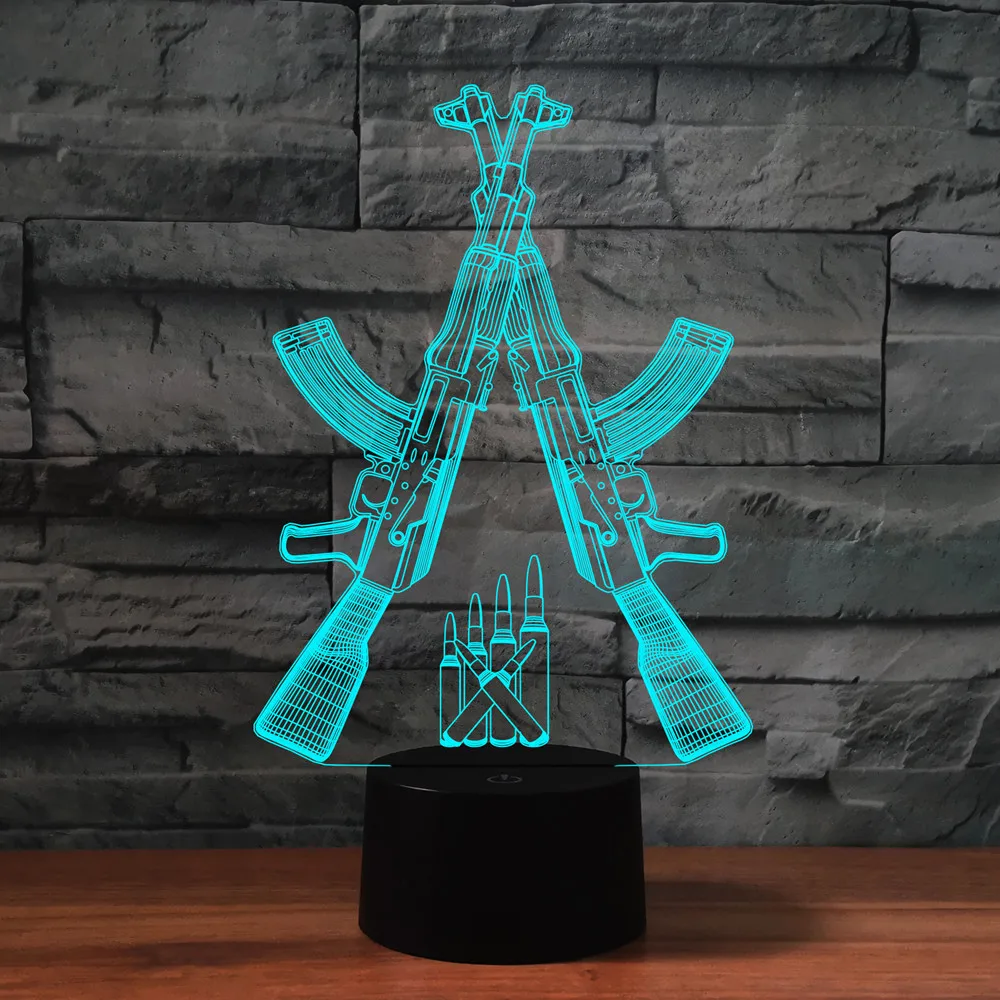 [Seven Neon]Gun Acrylic 7Colors Desk Lamp 3D Lamp Novelty Led Night ...