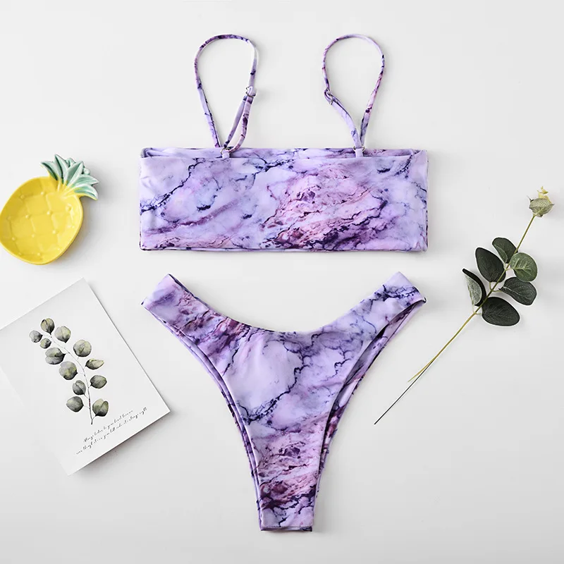 Sexy Purple Gradient Micro Mini Bikini Women Bandeau Bathing Suit Push ...