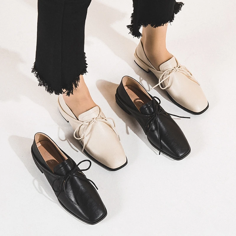 Elegant Women Casual Shoes Autumn Spring New Black Leather Ladies Shoes ...
