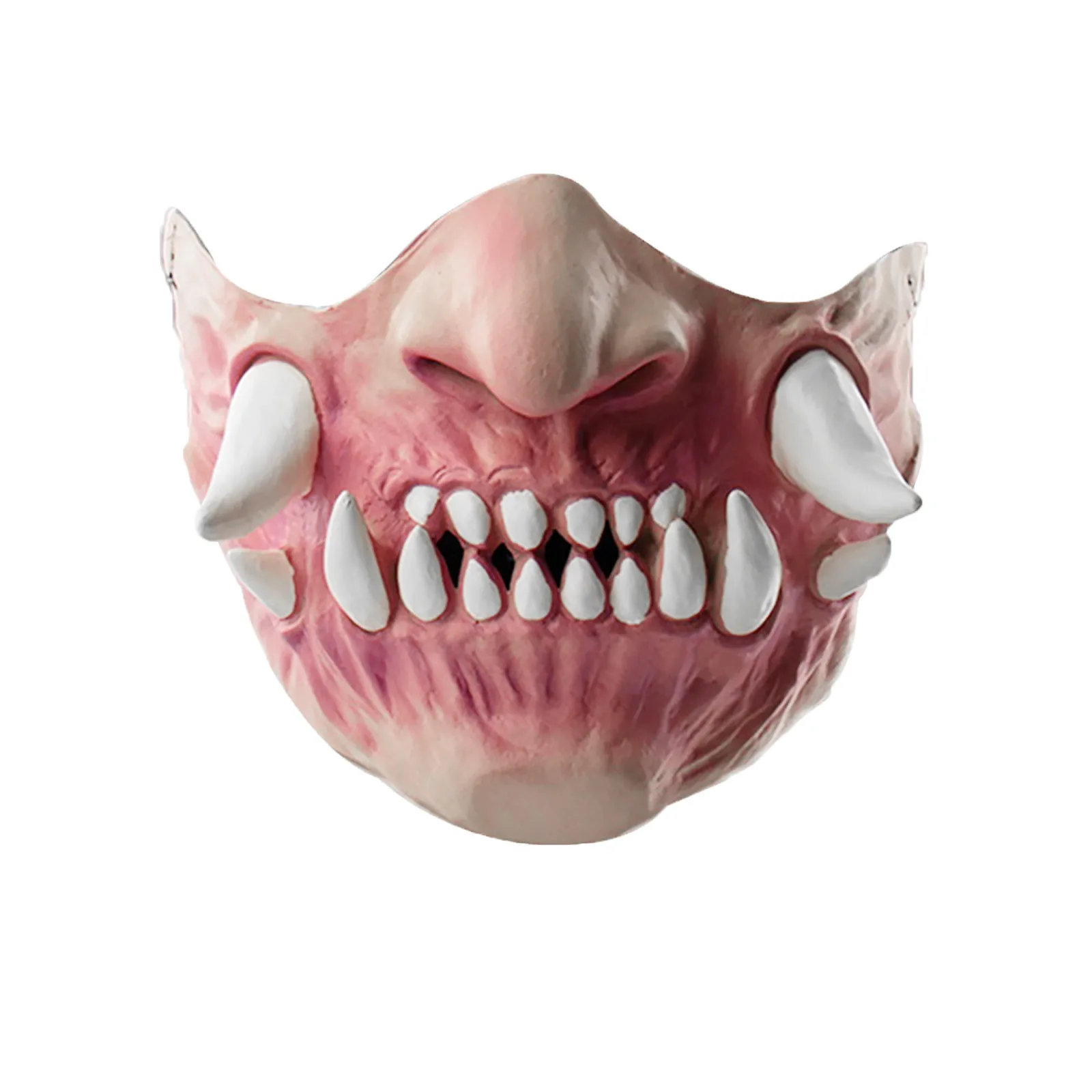 Half Face Horror Tooth Latex Mask Skinless Orcs Head Set Evil ...