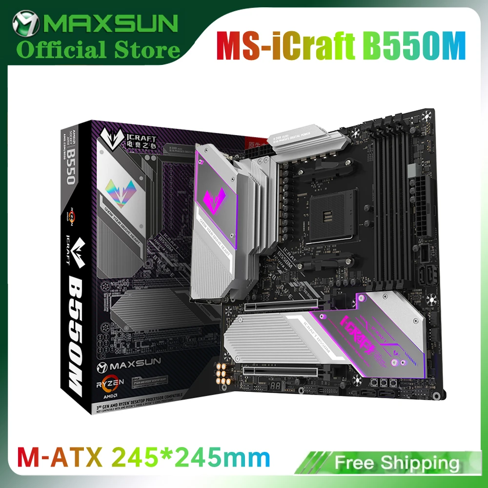 MAXSUN placa base iCraft B550M RGB, AMD B550 chipest AM4 NVME M.2 SATA ...