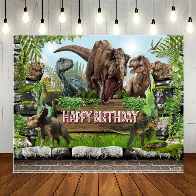 Fondo de fotografía de Parque jurásico, cartel de fiesta de cumpleaños ...