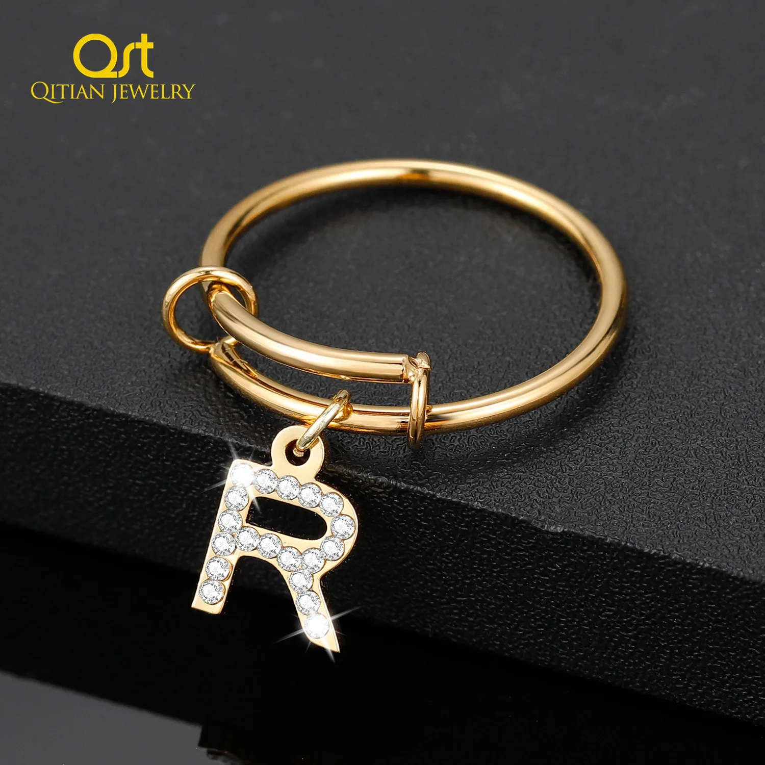 Alphabet Rings A-z Initial Letter Rings Simple Crystal Letter Ring ...