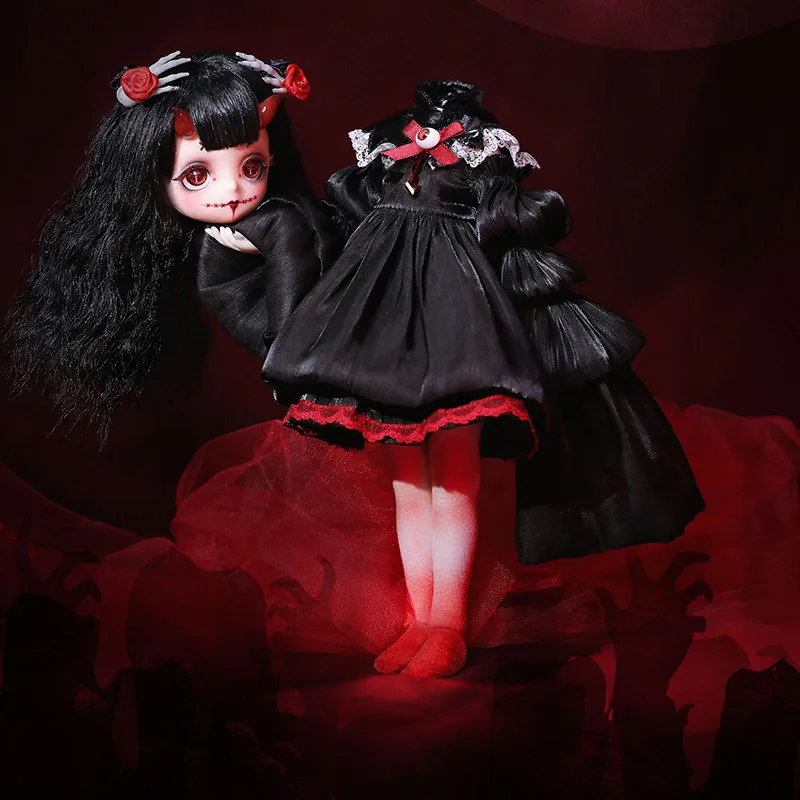 Tiny BJD Doll 1/6 Art Toys for Girl Halloween Skeleton Hairpin Horn ...