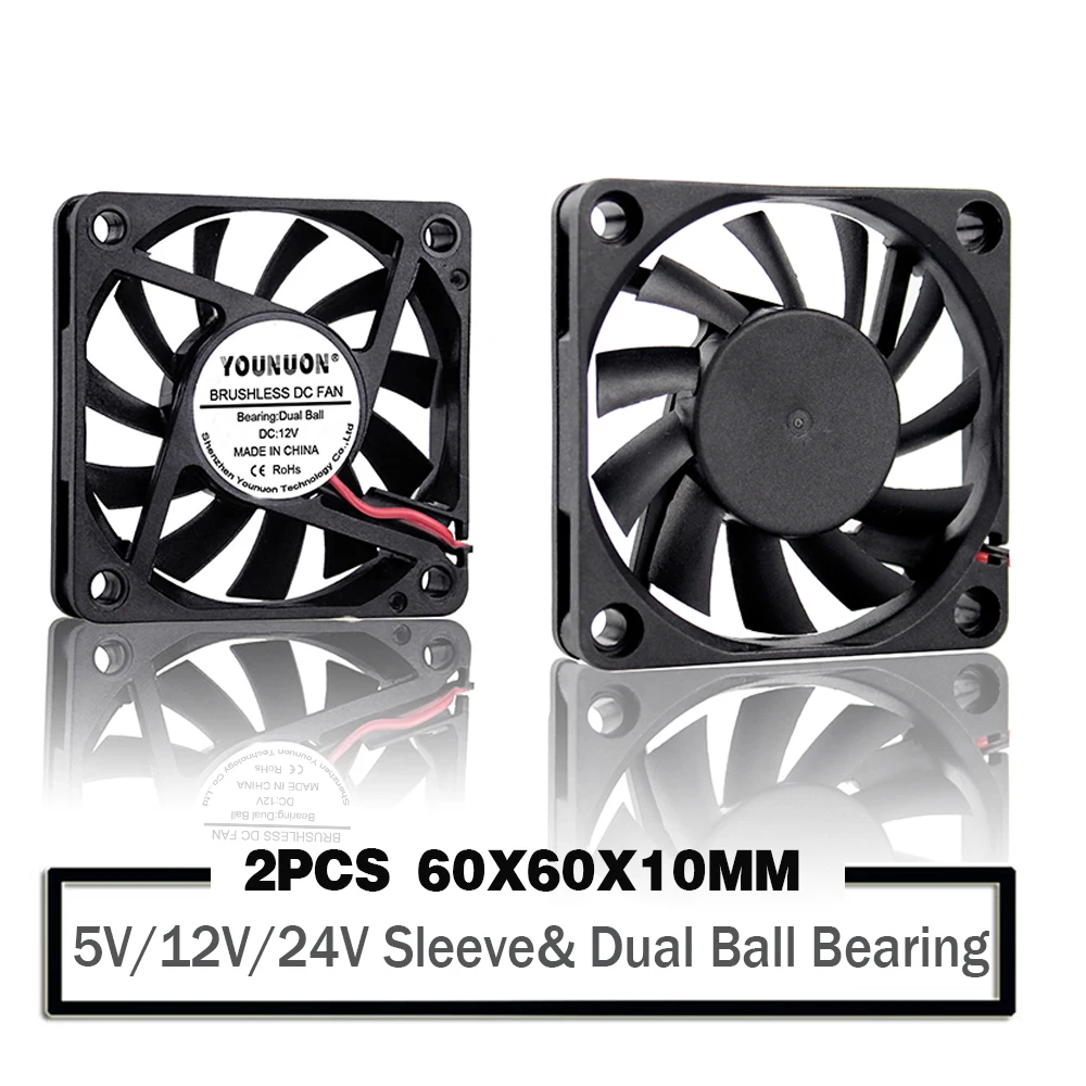 2 조각 5V 12V 24V 60MM 6010 DC 팬 60X60X10MM 6CM 냉각 쿨러 컴퓨터 PC - 티몬