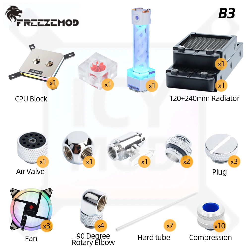 Freezemod Hard Tube Water Cooling Kit PC Liquid Cooler Set Copper ...