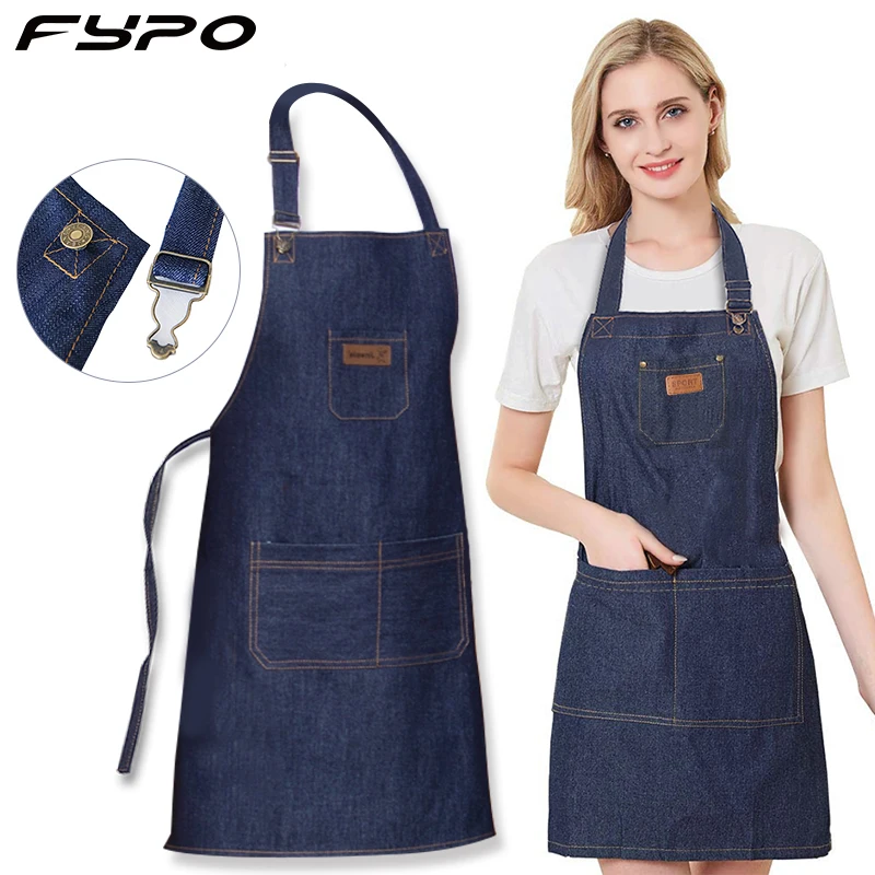Unisex-Simple-Denim-Apron-Kitchen-Accessory-Sleeveless-Apron-Cooking ...