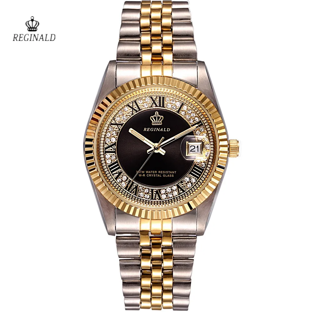 Reginald Golden Lady Watch Date Crystal Styles Women's Dress Clock ...