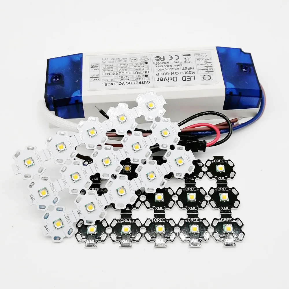 CREE XML T6 led 화이트/웜 화이트 20mm pcb베이스 85 265V led 드라이버 10 18pcs T6 led ...
