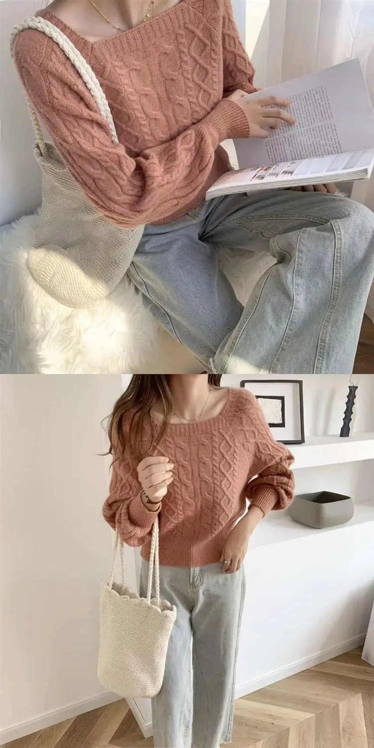 Pull,Pull à manches longues et col carré pour femme, tricot uni, Simple ...