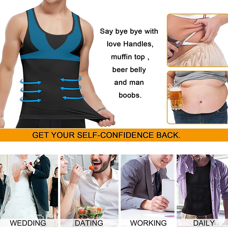 Mens Slimming Body Shaper Vest Shirt Abs Abdomen