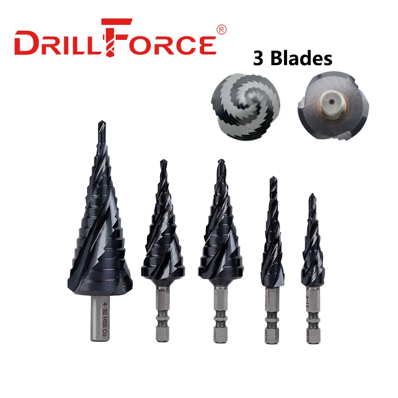 Drillforce M35 Cobalt TiALN Step Drill Bit Spiral Groove 3 Flutes Quick ...