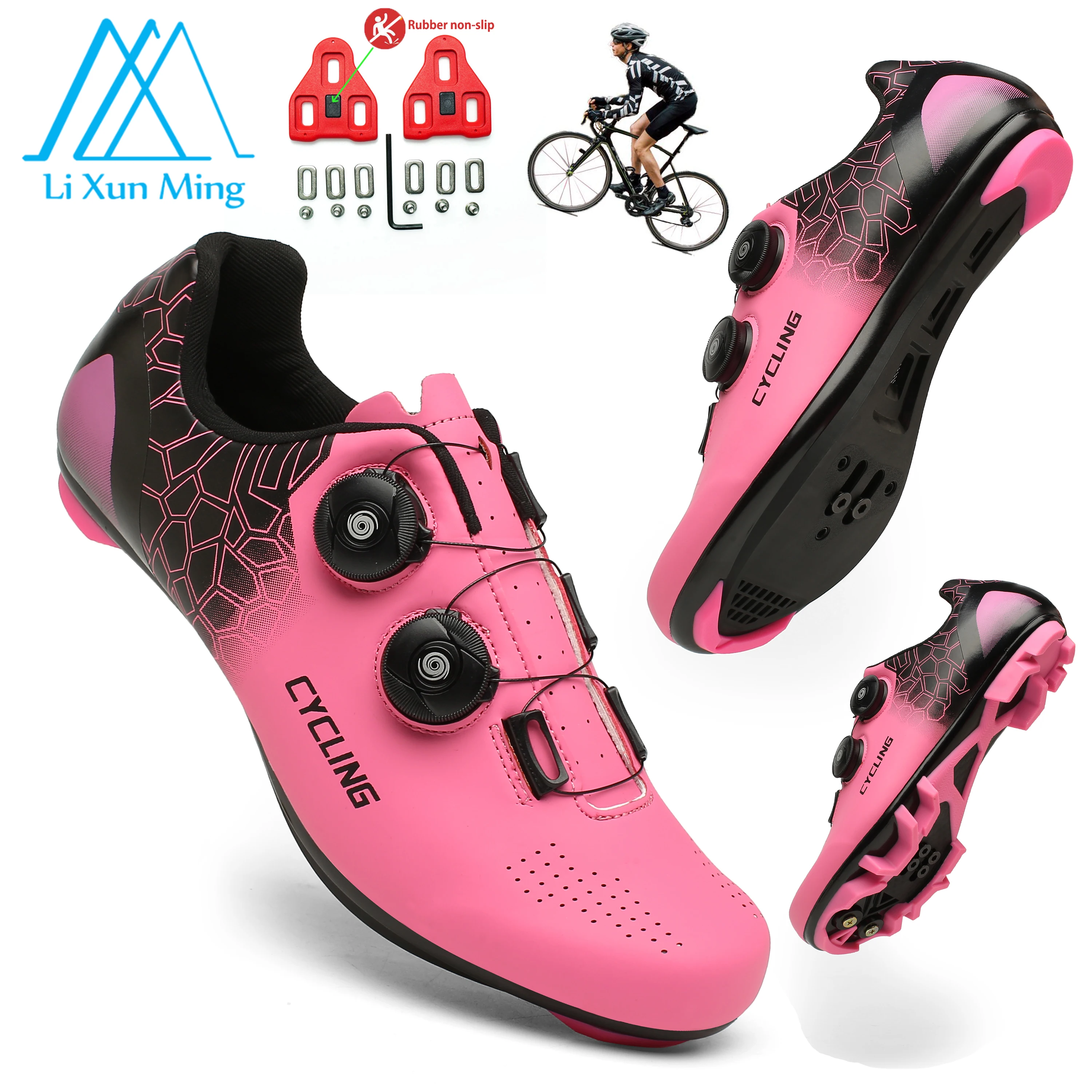 Road Cycling Shoes Pink Women With Anti-skid Spike Mtb Bike Shoes Men ...