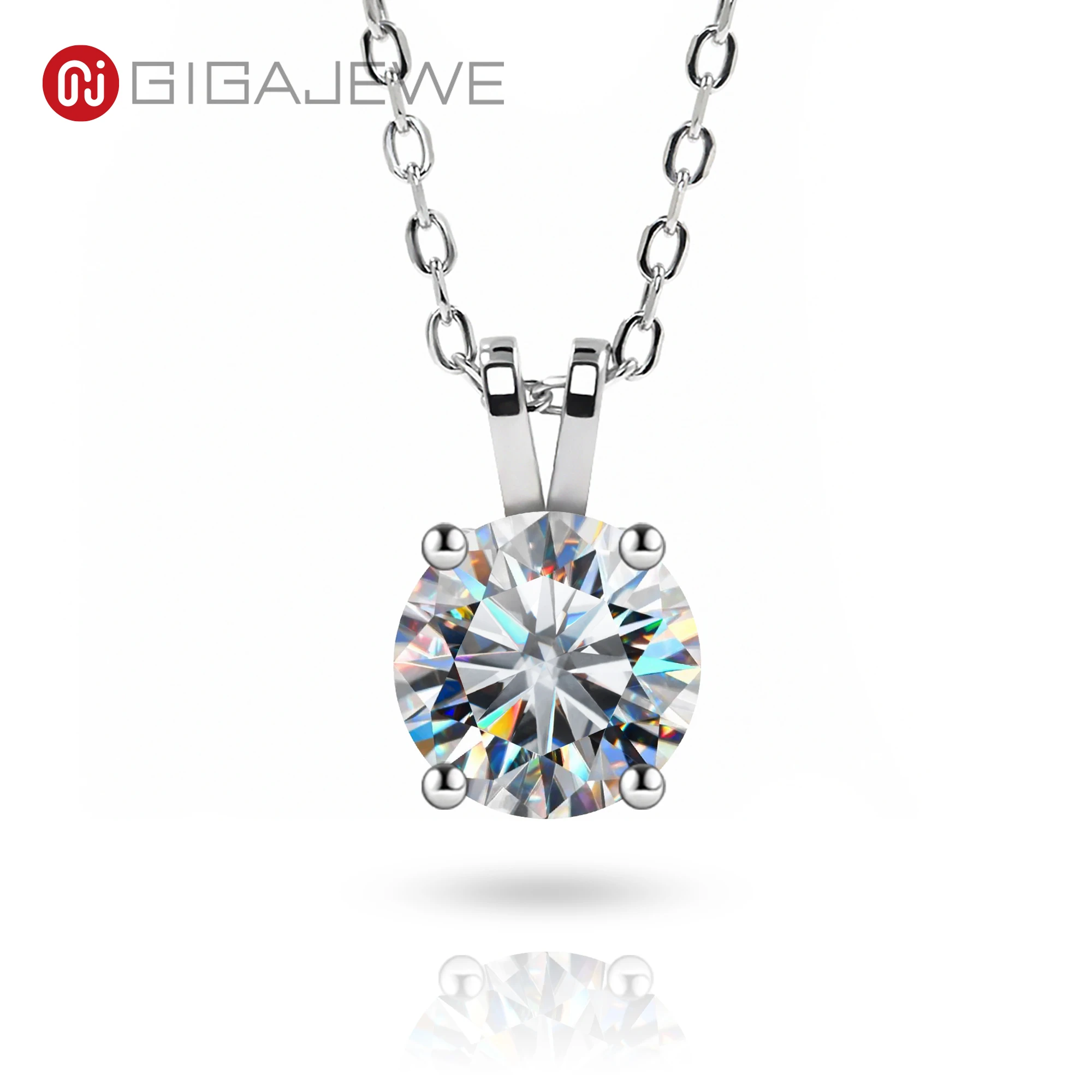 GIGAJEWE Moissanite 2.0ct Round 18K White Gold Plated 925 Silver ...