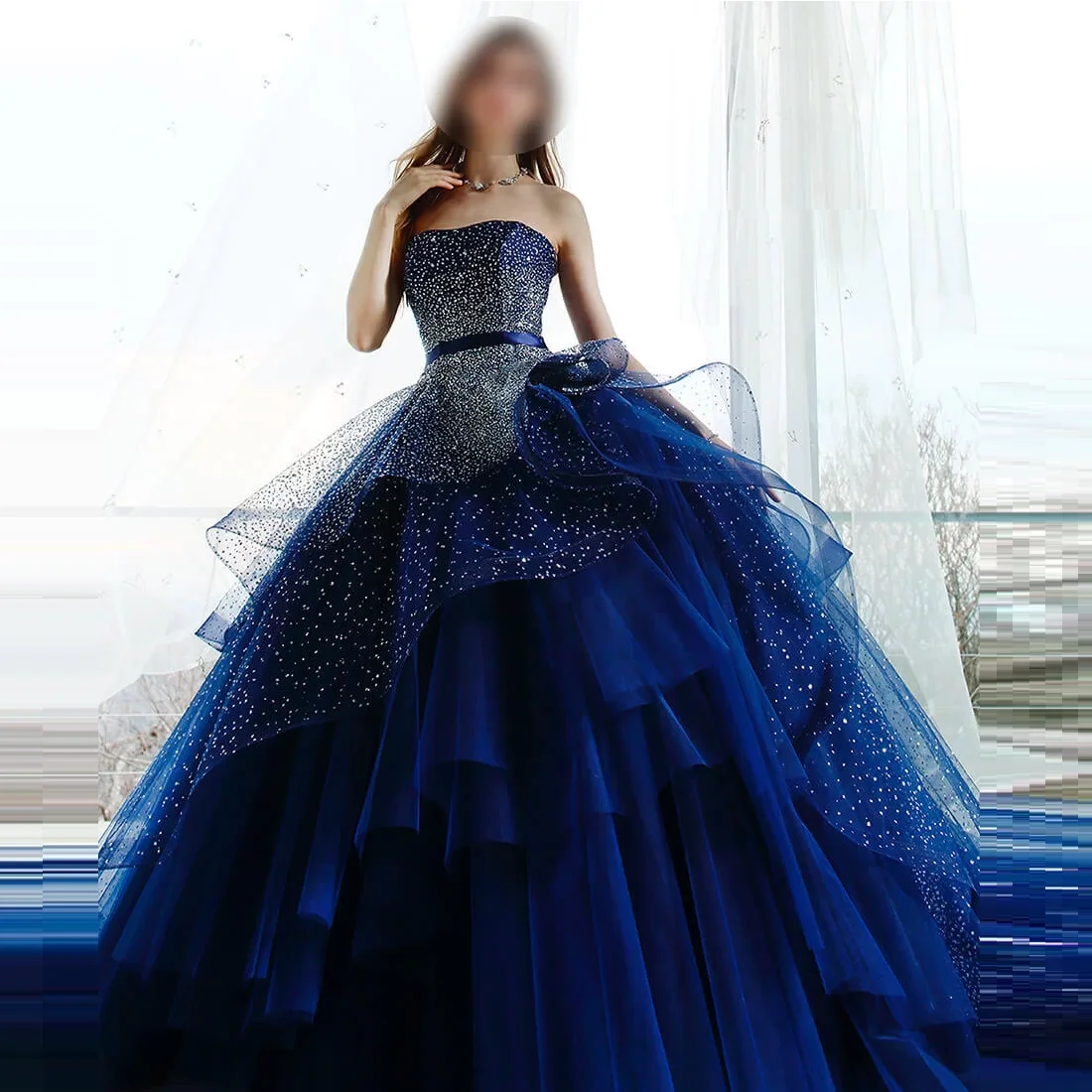 Royal Blue Strapless Evening Dresses Sequins Beaded Lace Tulle Ball ...