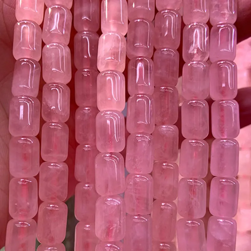 8x11mm Natural Rose Quartz Beads 15'' Column Tube DIY Loose Beads For ...