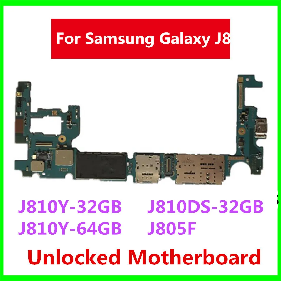 삼성 갤럭시 J8 J810Y J810DS J805F 용 로직 보드, 갤럭시 J8 메인 보드용 오리지널 잠금 해제 마더 보드 ...