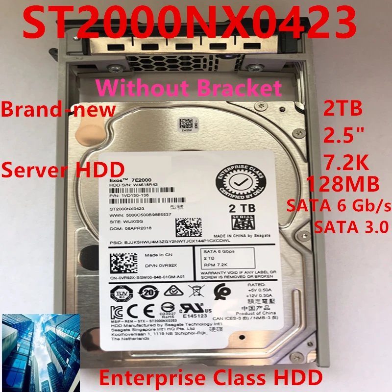 Original HDD For Dell 2TB 2.5" 7.2K SATA 6 Gb/s 128MB 7.2K For Internal ...