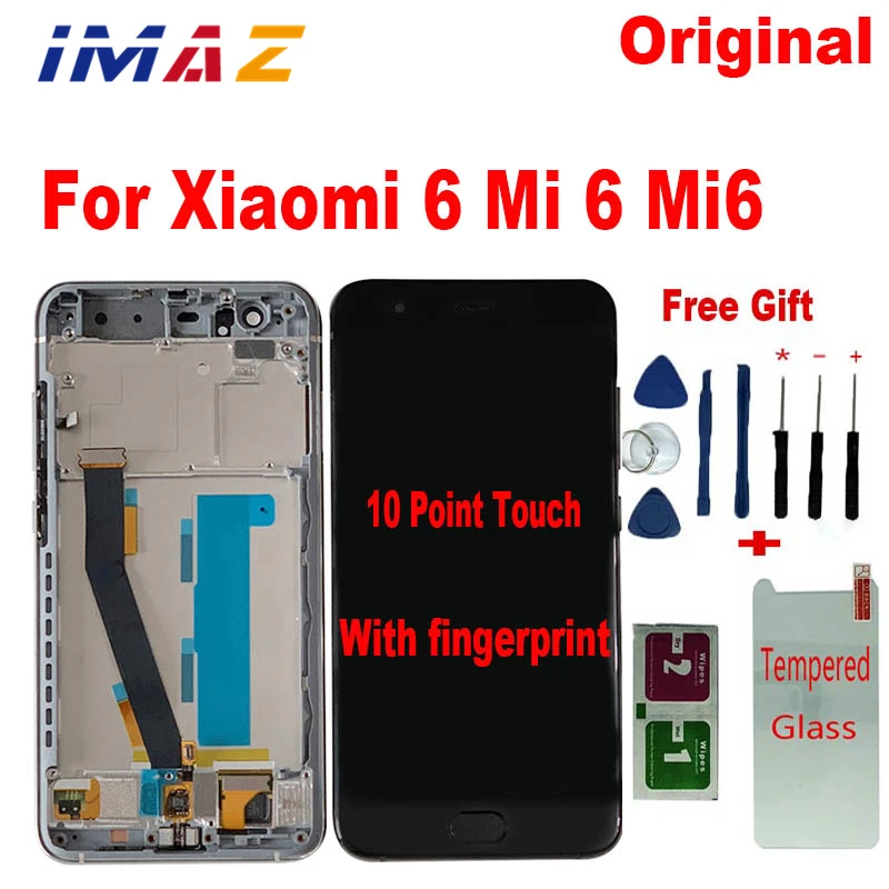Imaz 5.15 "original para xiaomi 6 mi 6 mi6 com impressão digital tela lcd com moldura + painel ...
