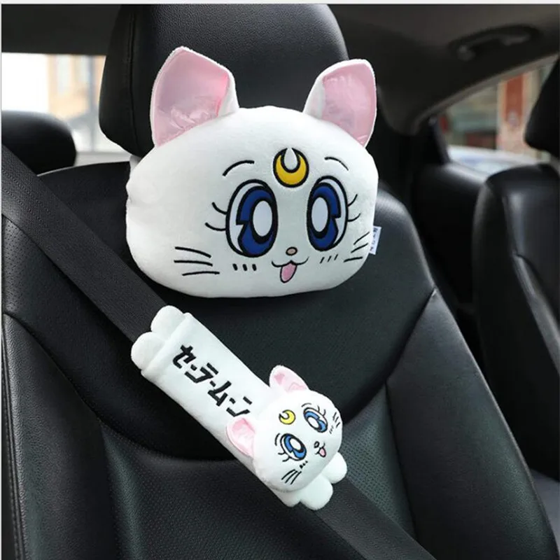 New Arrival Cartoon Cute Headrest Plush Luna Cat Head Car Lumbar ...