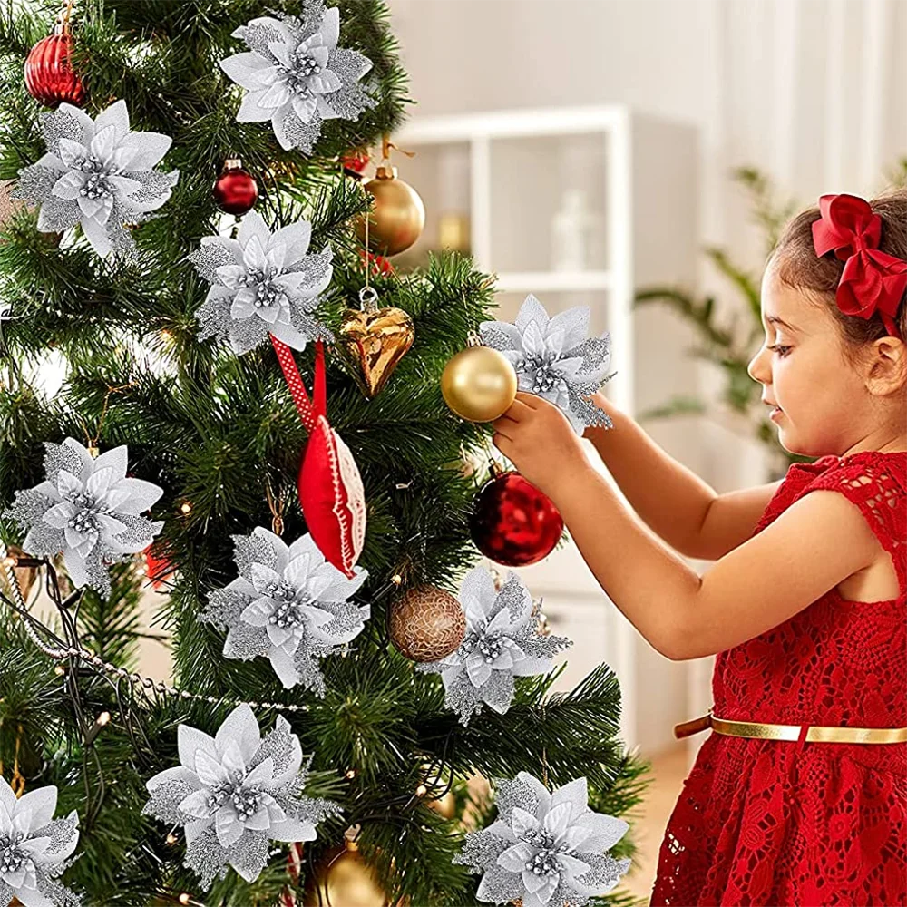 Poinsettia Decorated Christmas Tree