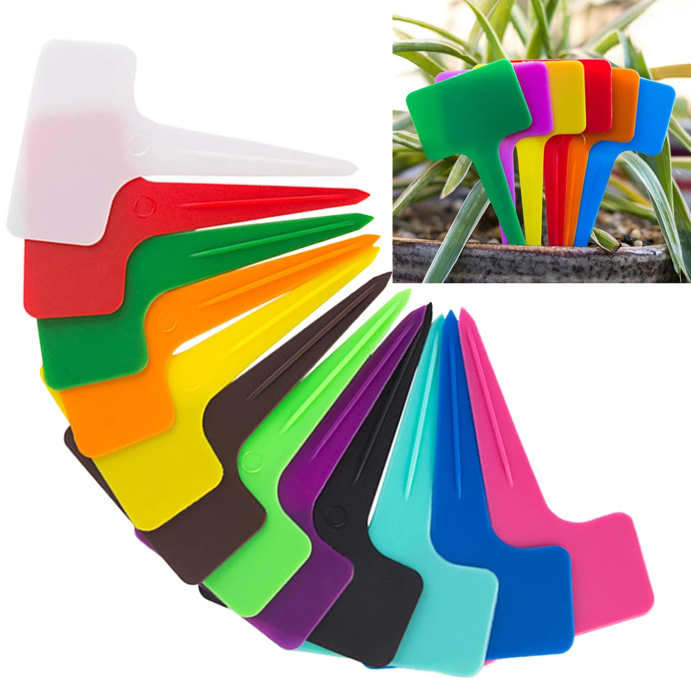 30-50-100-Pieces-Plastic-Plant-Label-Gardening-T-shaped-Labels-11-color ...