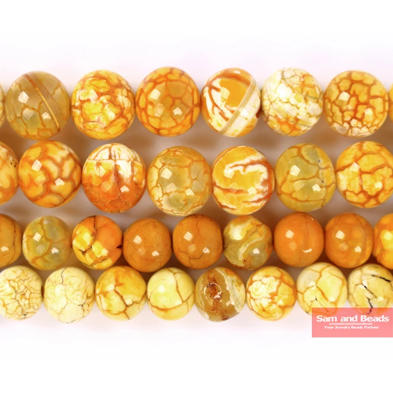 Natural Stone Yellow Fire Dragon Veins Agates Round Loose Beads 6 8 10 ...