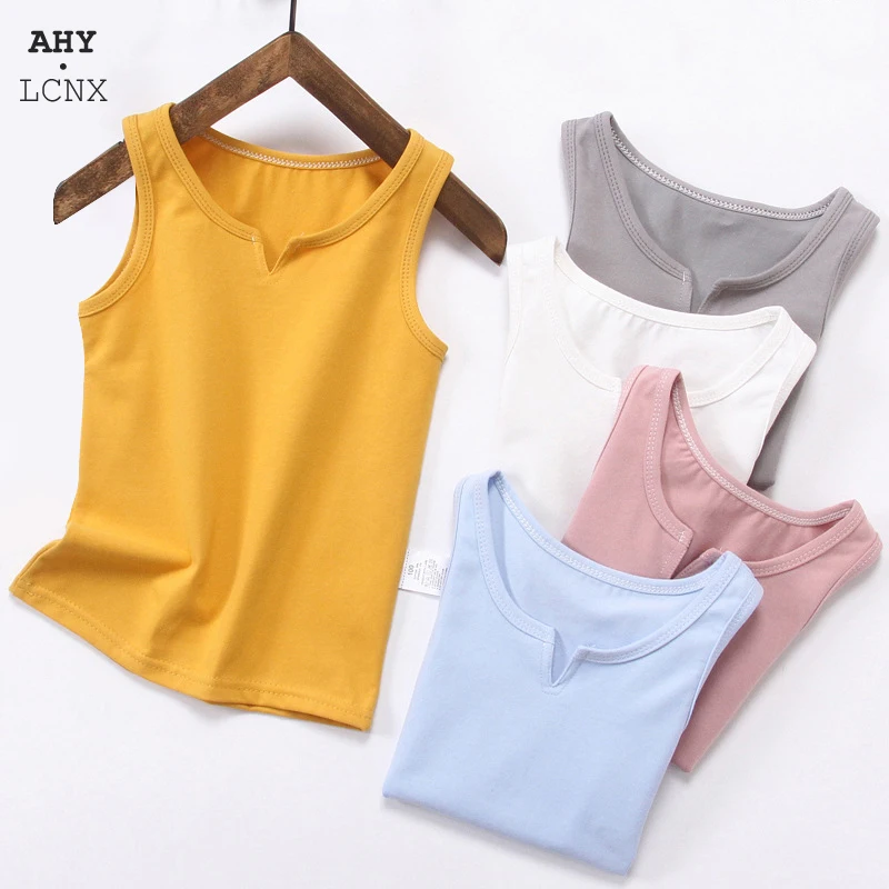 Summer Cotton kids Undershirt Sleeveless Solid Color Baby girls boys ...