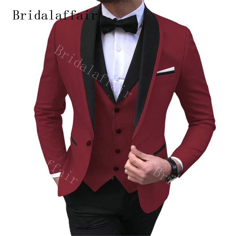 Bridalaffair Dark Red Suits Mens 2020 Black Lapel Wedding Suits for ...