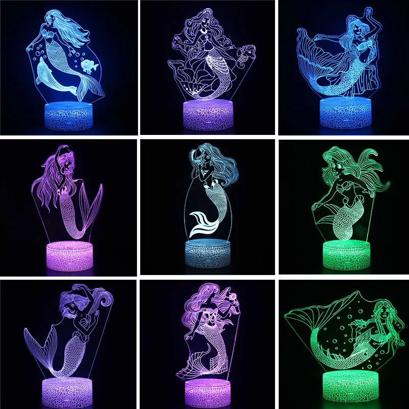 Beautiful-Disney-Mermaid-Princes-Ariel-Cartoon-LED-Night-Light-Children ...