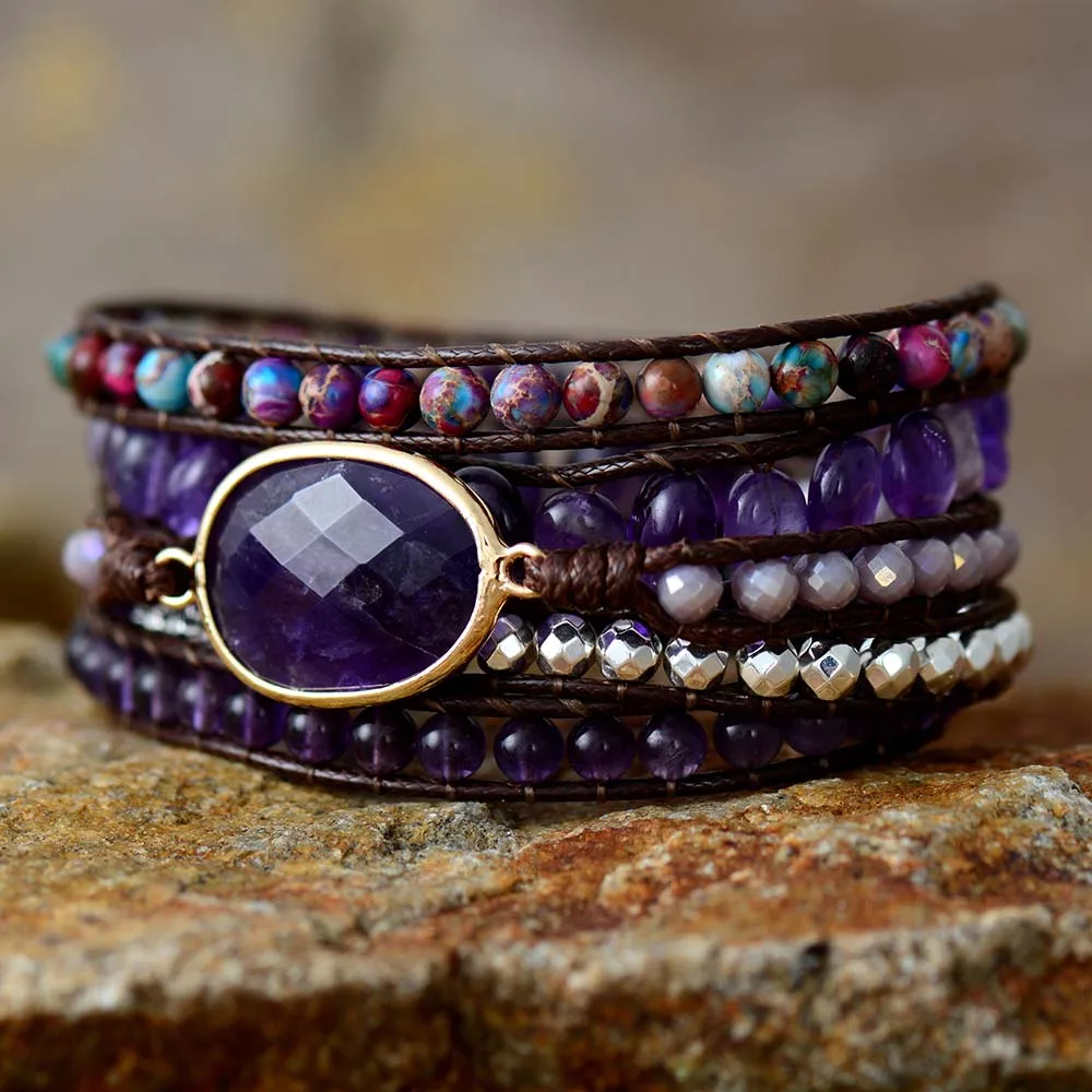 Beaded-Multi-Layered-Wrap-Bracelets-Boho-Amethysts-String-Braided ...